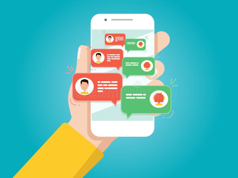 Hand Holding Smartphone. Man Chatting with Chat Bot Stock Vector ...