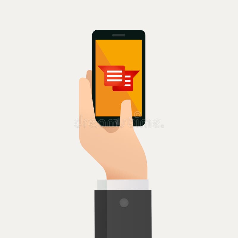 Hand Holding Smartphone with Message Icon Stock Vector - Illustration ...