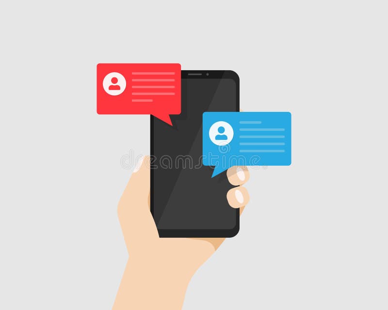 Hand Holding Smartphone with Messages Notification on Display. Chat ...