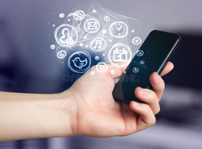 Hand Holding Smartphone with Mobile App Choices Stock Photo - Image of ...