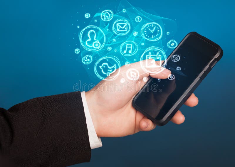 Hand Holding Smartphone with Mobile App Choices Stock Photo - Image of ...
