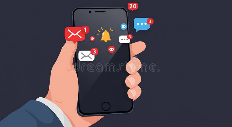 Hand Holding a Smartphone with Multiple Notification Icons on the ...