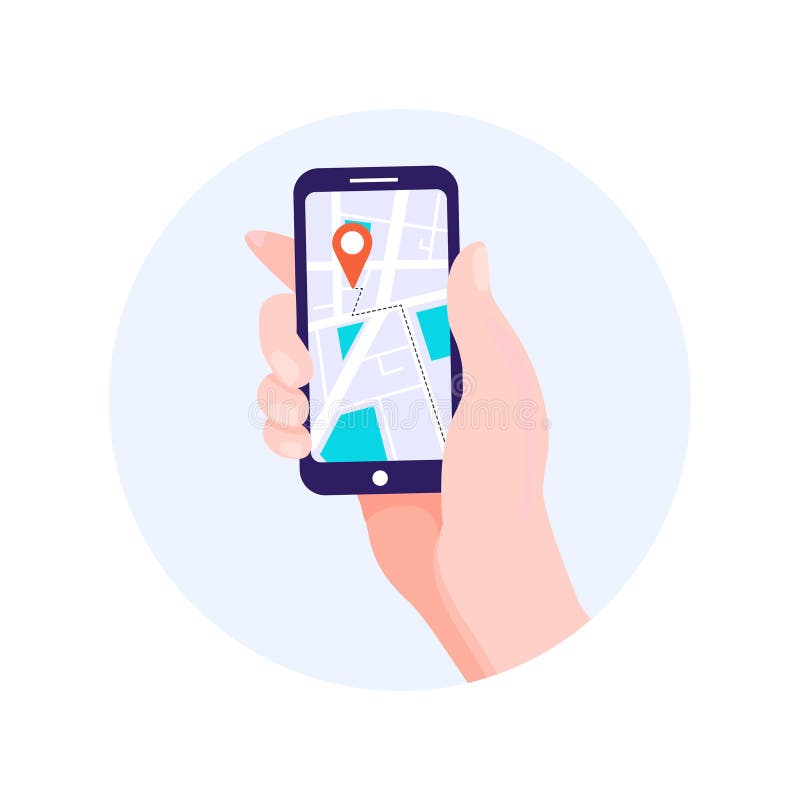 Smartphone with GPS Navigation App on Screen Flat Vector Illustration ...