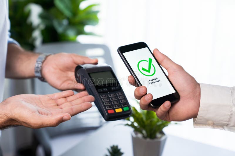 Hand Holding Smartphone with NFC QR Code Device. Fervent Stock Image ...