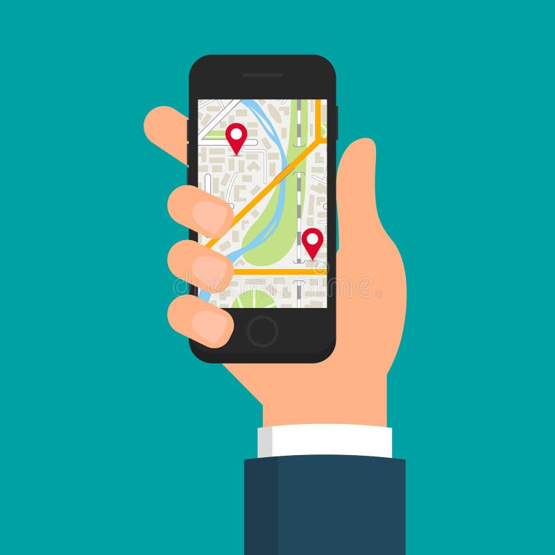 Hand Holding Smartphone with Online City Map. Stock Vector ...