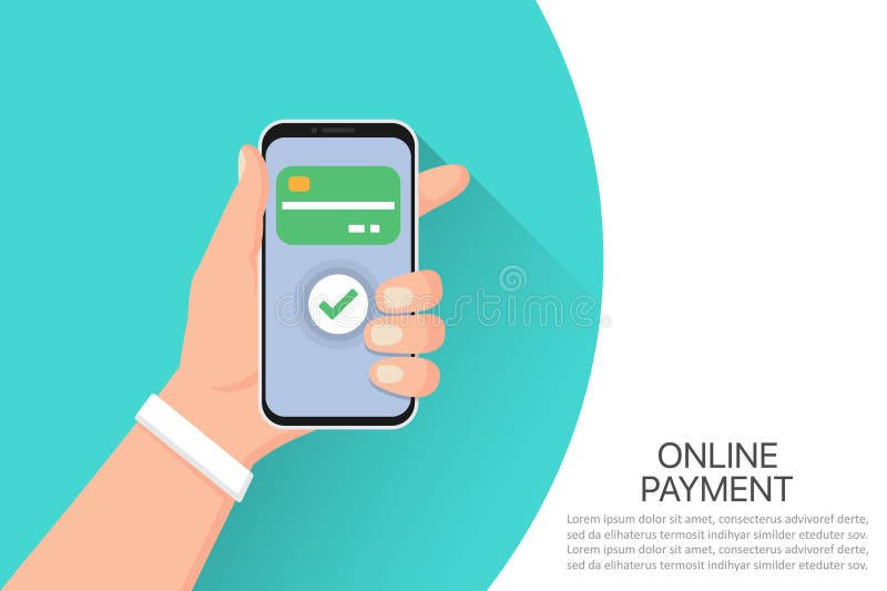 Hand Holding Smartphone with Online Payment System in a Flat Design ...