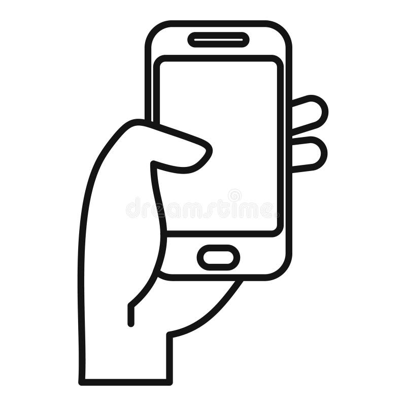 Hand Holding Smartphone Outline Icon Stock Vector - Illustration of ...