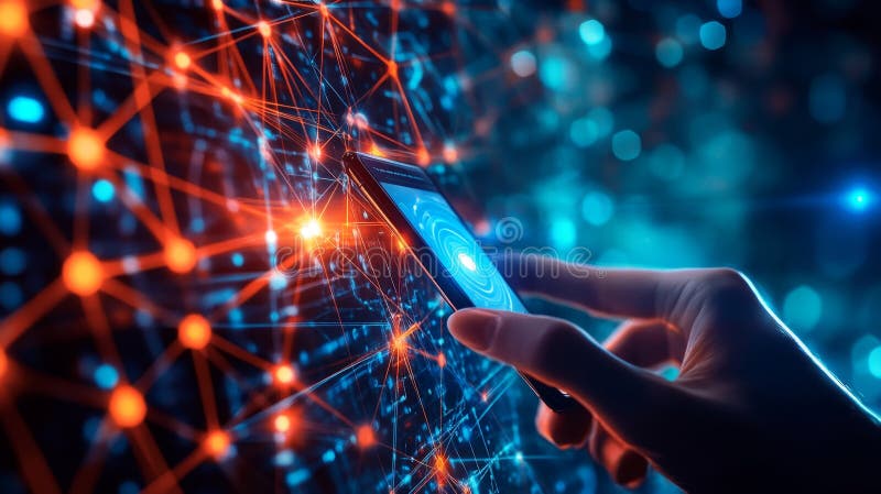 Hand Holding Smartphone Over Futuristic Network, Technology and ...