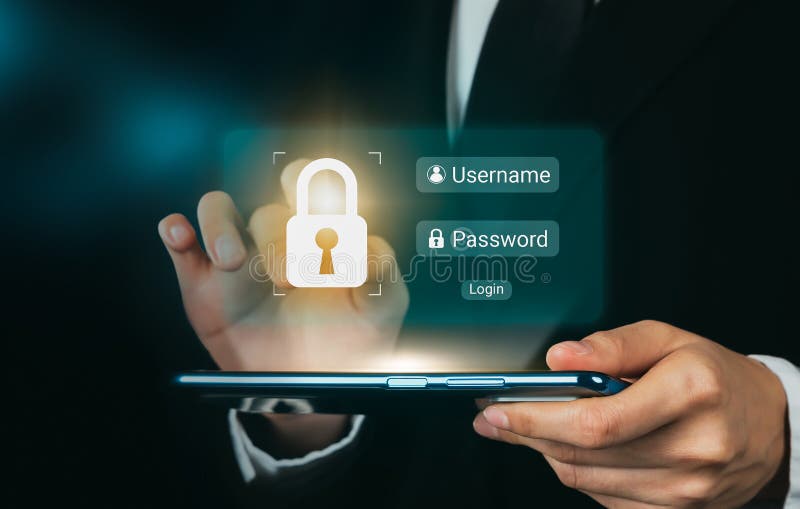 Hand Holding Smartphone and Press Scan To Login Screen, Private Data ...