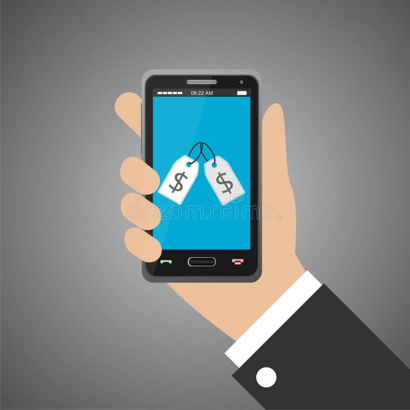 Hand Holding Smartphone Price Icon Stock Vector - Illustration of data ...