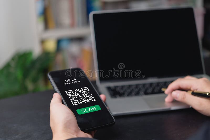 Hand Holding Smartphone with QR Code on Screen, Ready To Scan. Perfect ...