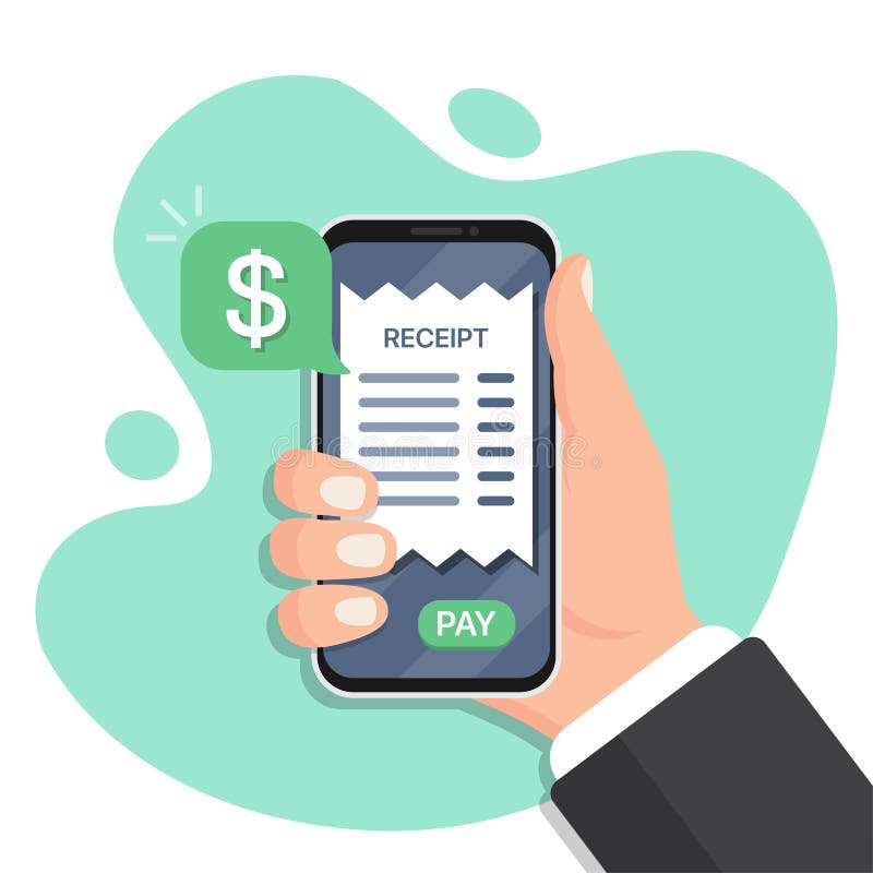 Hand Holding Smartphone with Receipt Bill in a Flat Design. Smartphone ...