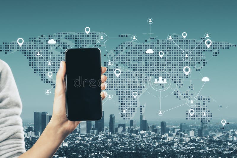 Hand Holding Smartphone with Remote Work Interface Stock Image - Image ...