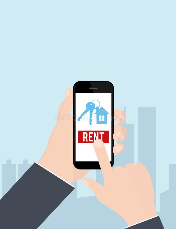 Hand Holding Smartphone with Rent Apartments, Homes Mobile Application ...