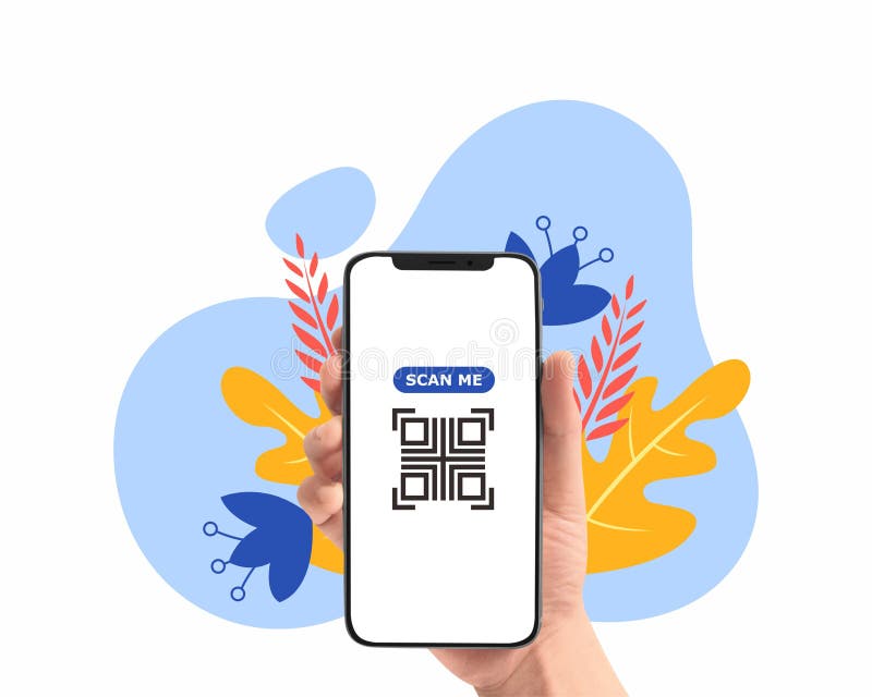 Hand Holding Smartphone with Scan QR Code Clean and Simple Illustration ...