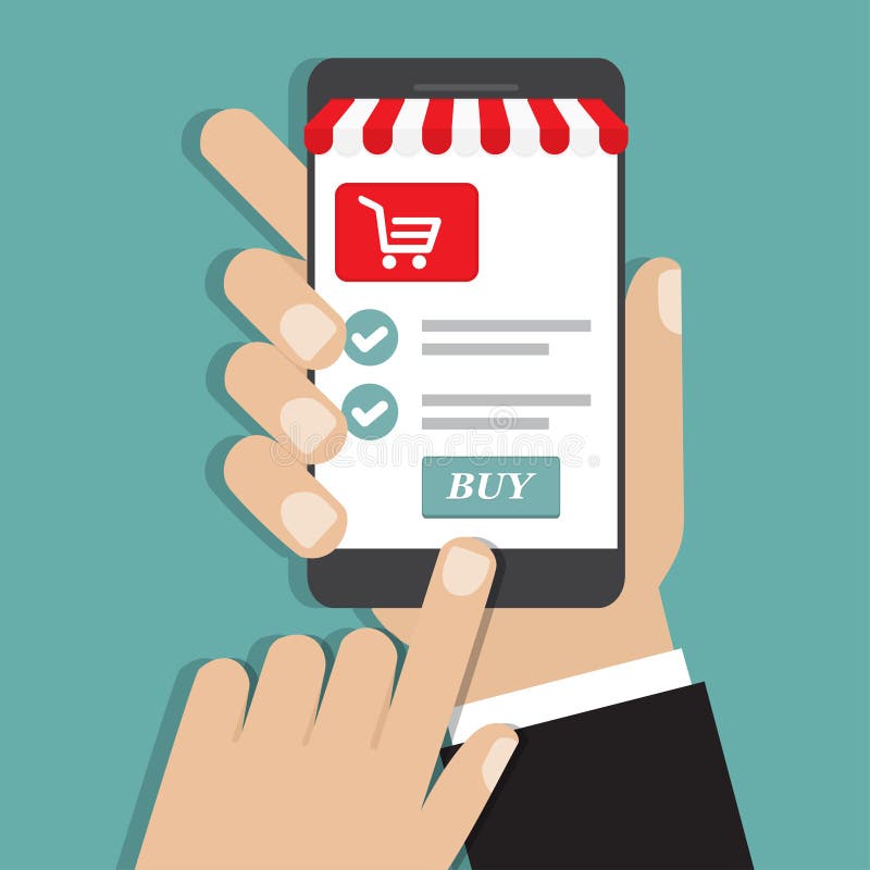 Hand Holding Smartphone with and Screen Buy. Concept Online Shopping ...