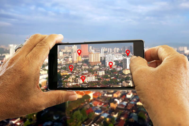 Hand Holding Smartphone Seaching for Location Stock Image - Image of ...