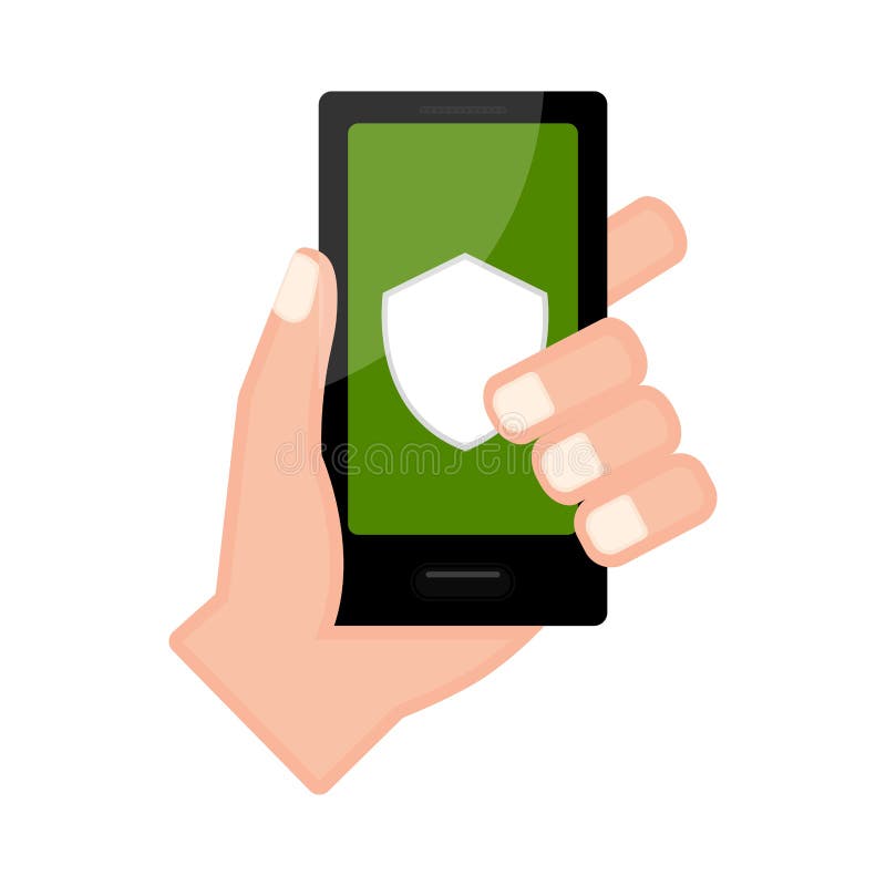Hand Holding a Smartphone with a Shield Icon Stock Vector ...