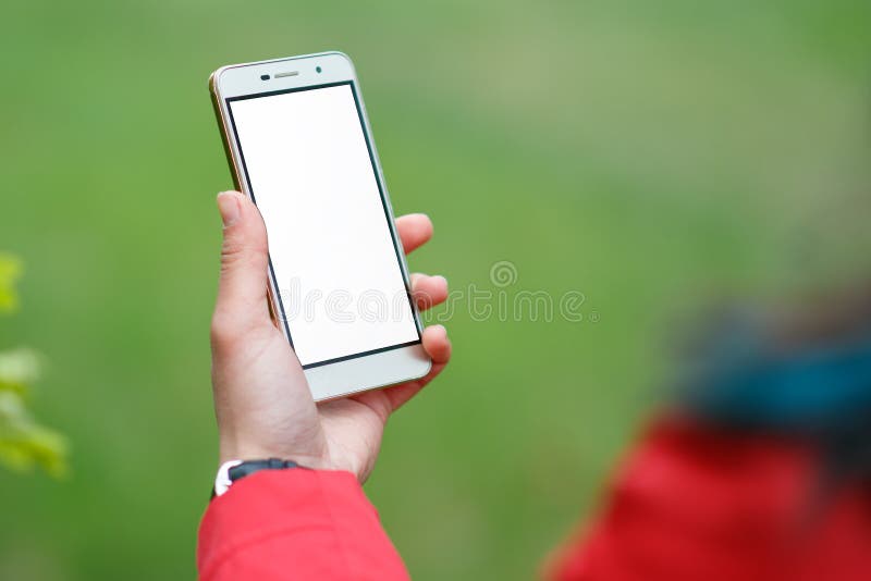 Hand is Holding Smartphone for Show and Touch with White Screen is ...