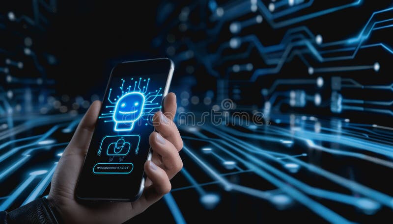 Hand Holding Smartphone Showcasing Bright AI Chatbot Hologram with ...