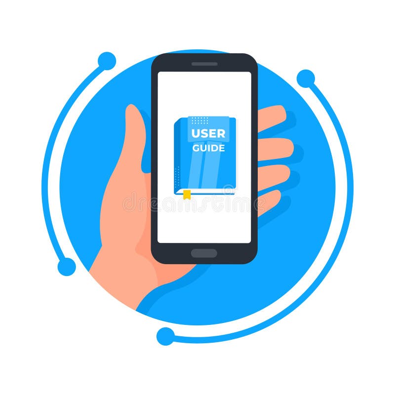 Hand Holding Smartphone Showing User Guide on Screen, Online Manual ...