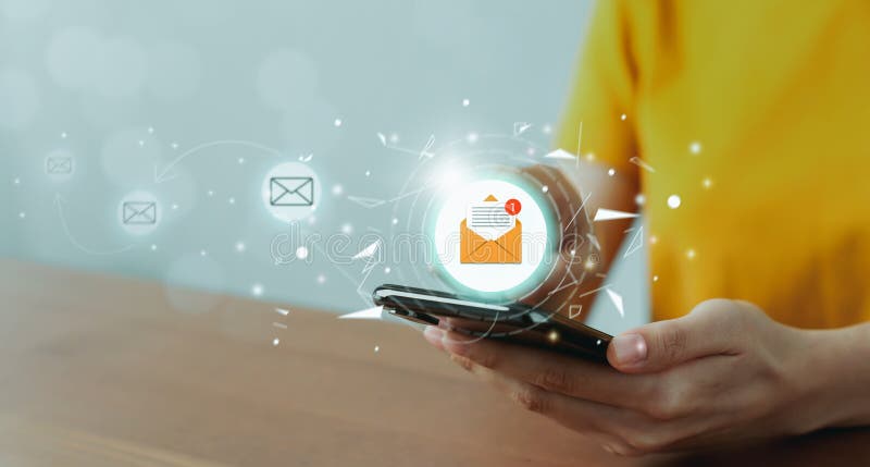 Hand Holding Smartphone and Shows a Digital Screen of New Email ...