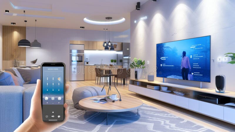 Hand Holding a Smartphone with a Smart Home Control Interface in a Well ...