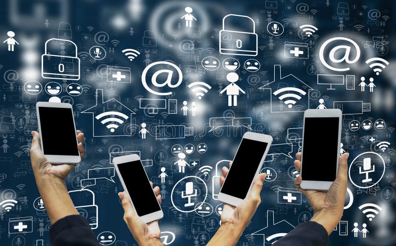 Hand Holding Smartphone into Social Media World,with Concept Internet ...