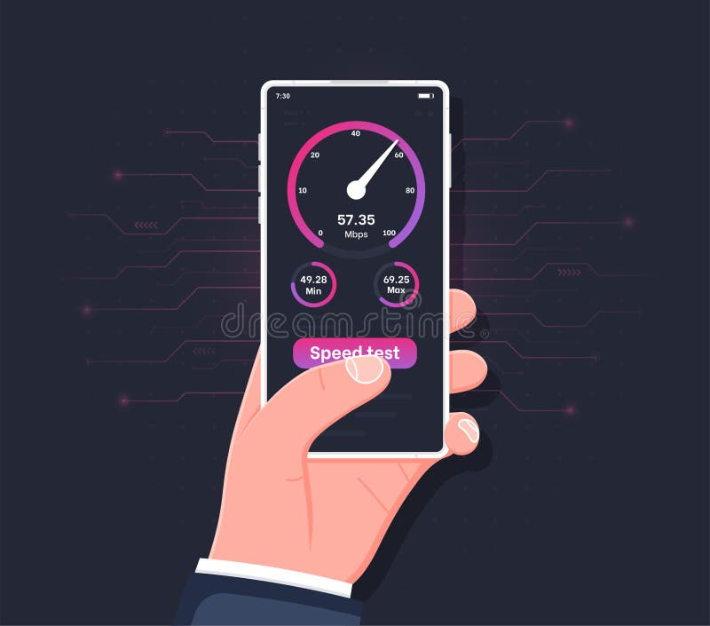 Hand Holding Smartphone with Speed Test on the Screen. Online ...