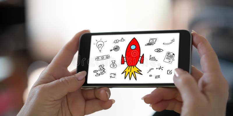 Start Up Concept on a Smartphone Stock Illustration - Illustration of ...