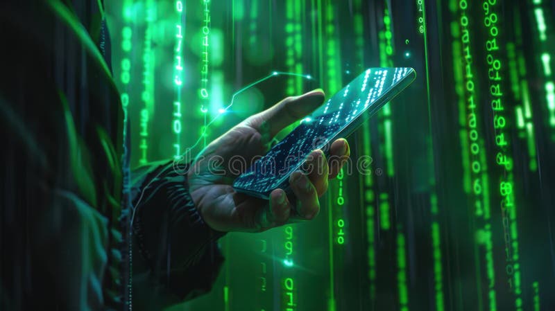 Cyberpunk Hacker Neon Green Code Futuristic Interface Stock Photos ...