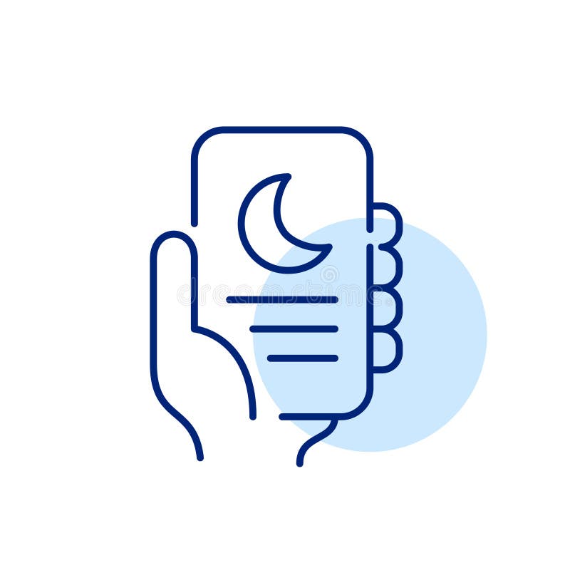 Hand Holding Smartphone with Text Reader and Moon on Screen. Dark Mode ...