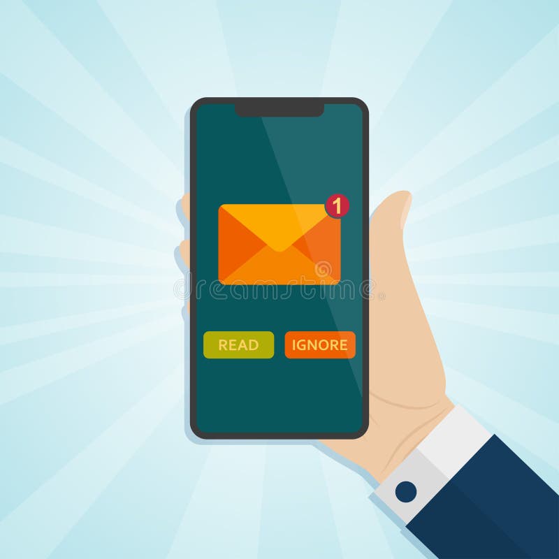 Hand Holding Smartphone with Unread Inbox Message on Screen Stock ...