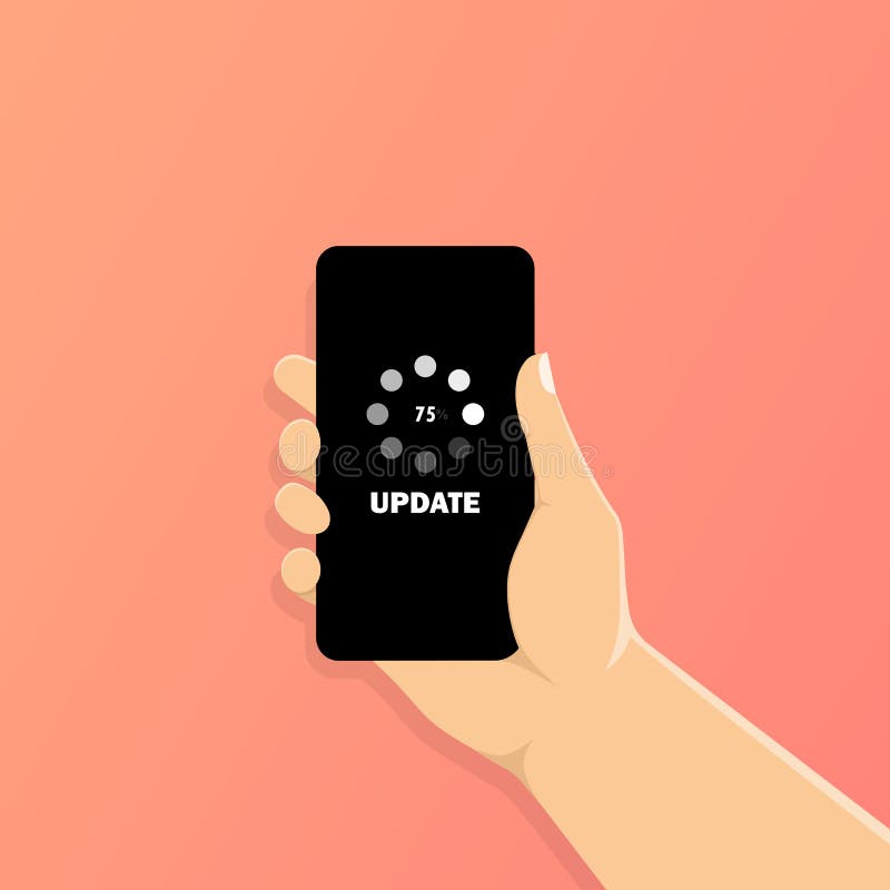 Hand Holding Smartphone with Update Loading Process. Update Software ...