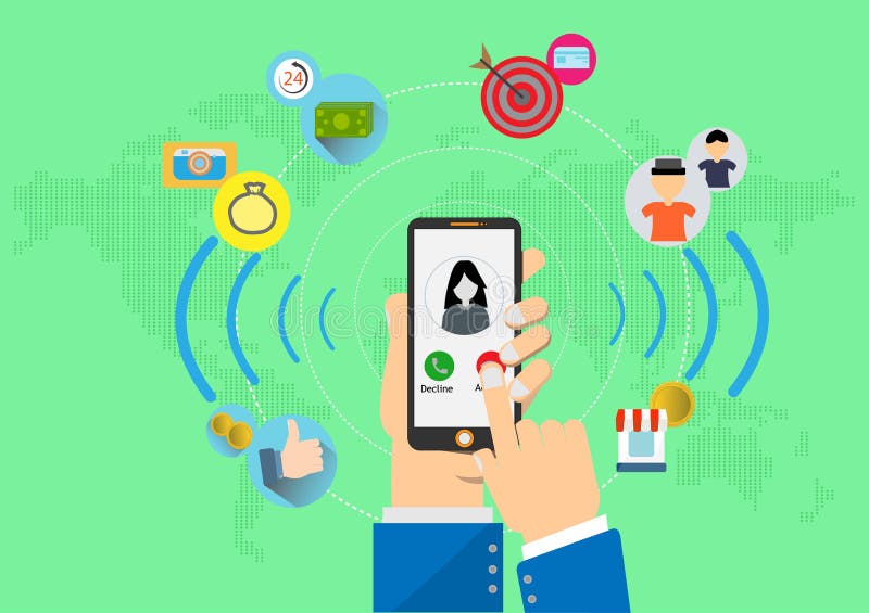 Hand Holding Smartphone.he is Use Mobile Phone Calling with Icon Stock ...