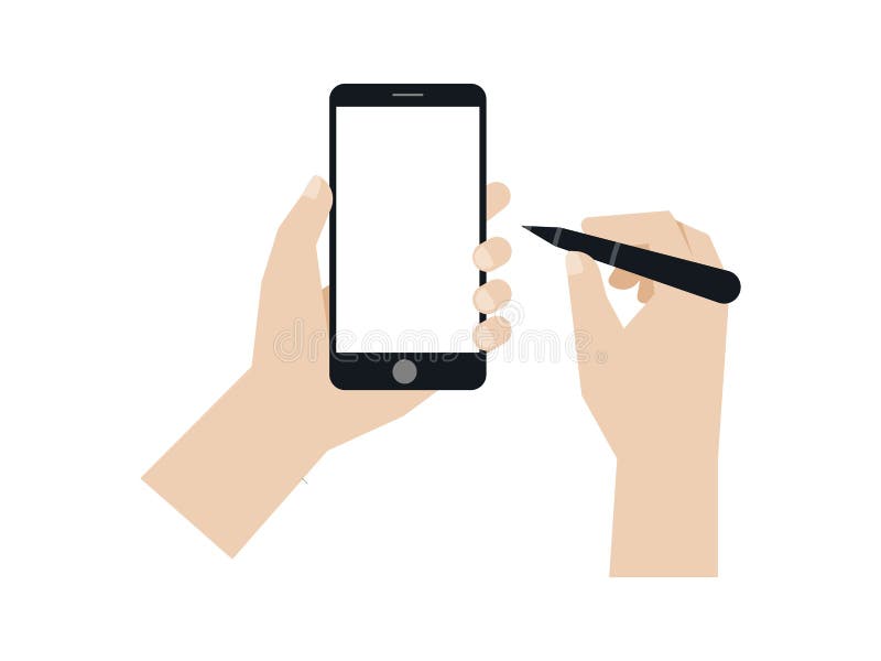 Hand Holding a Smartphone while Use Stylus Pencil, Vector. Stock Vector ...