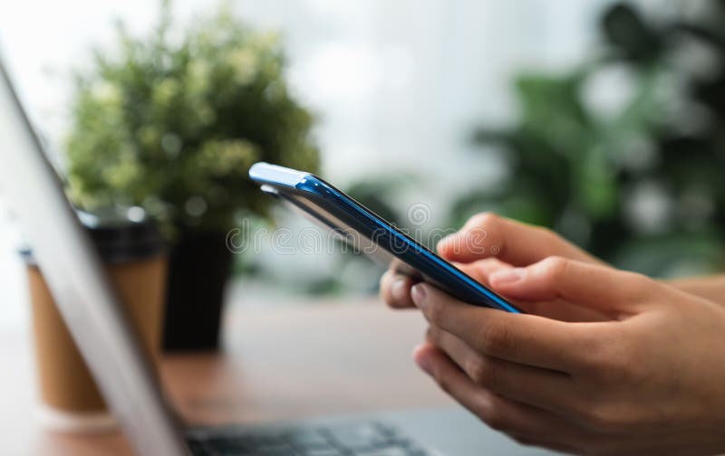 Hand Holding Smartphone with Using Social Media on Internet Stock Image ...