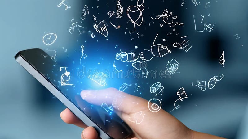 Hand Holding a Smartphone with Various Application and Function Icons ...
