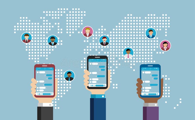 Hand Holding Smartphone Vector Banner Illustration /Chat App SNS ...