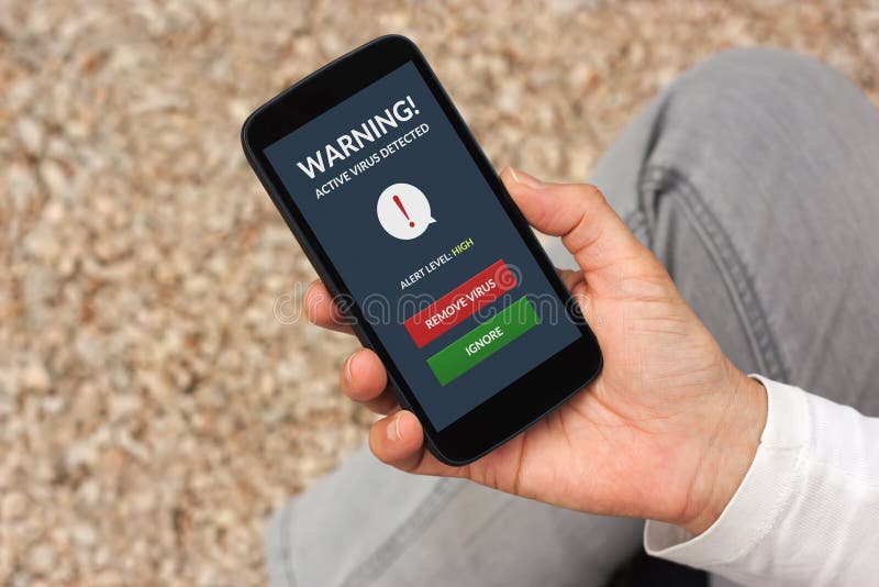 Hand Holding Smartphone with Virus Alert on Screen Stock Photo - Image ...