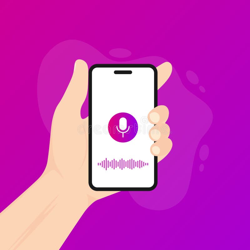 Hand Holding Smartphone with Voice Recognition Sound Wave Interface ...