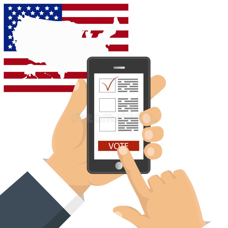 Hand Holding Smartphone with Voting App on the Screen Stock Vector ...
