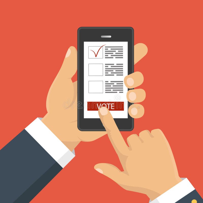 Hand Holding Smartphone with Voting App on the Screen. Stock Vector ...