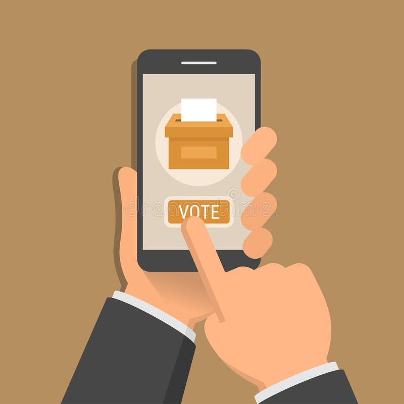 Hand Holding Smartphone with Voting App on the Screen Stock Vector ...