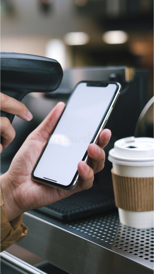 Hand Holding a Smartphone with a White Screen, Barcode Scanner, and ...