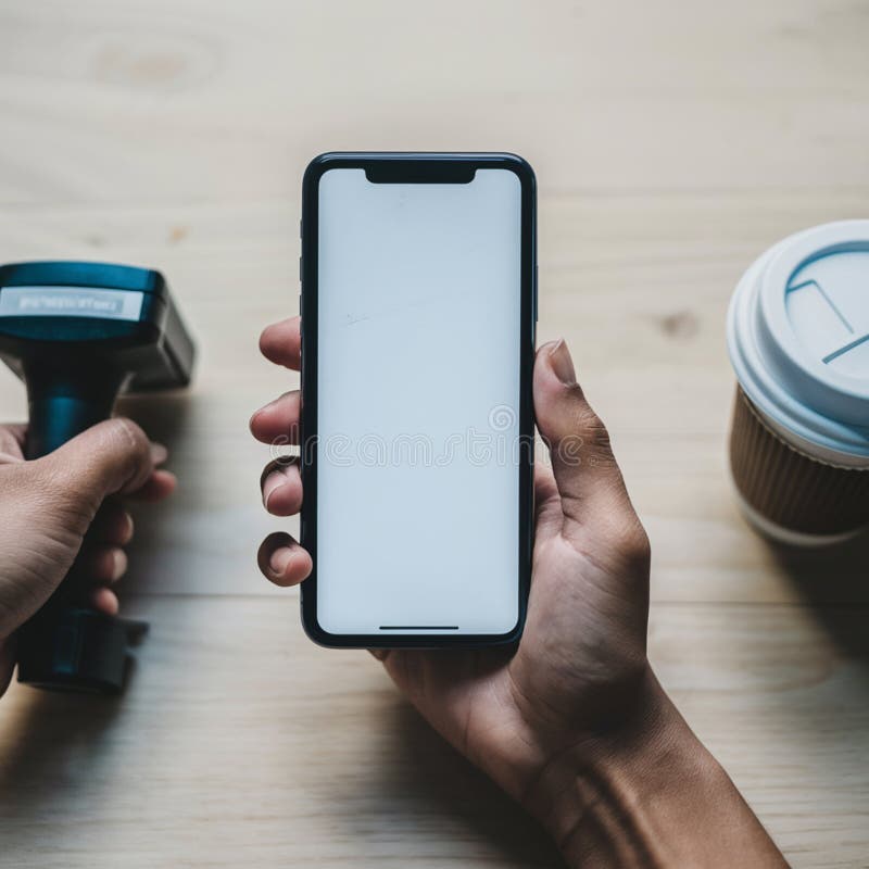 Hand Holding a Smartphone with a White Screen, Barcode Scanner, and ...