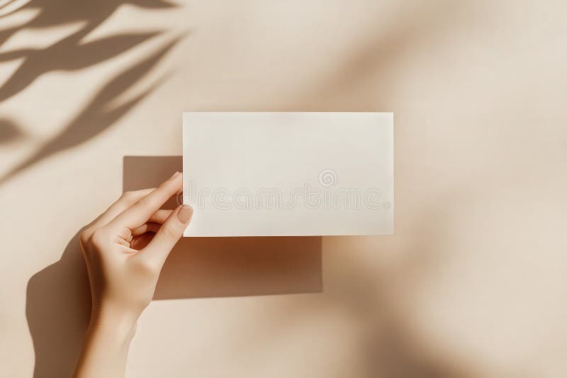 A Hand Holding a Soft Beige Postcard Mockup Against a Light Beige ...