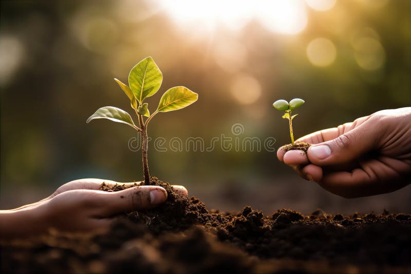 Hand Holding Soil Tree Sapling Growth Nature Growing Background Stock ...