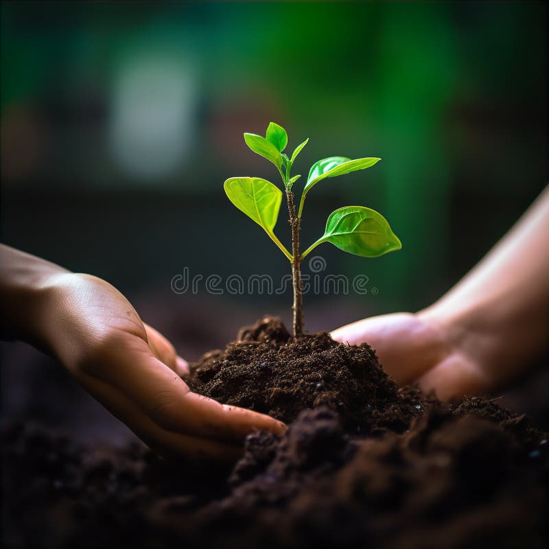 Hand Holding Soil Tree Sapling Growth Nature Growing Background Stock ...