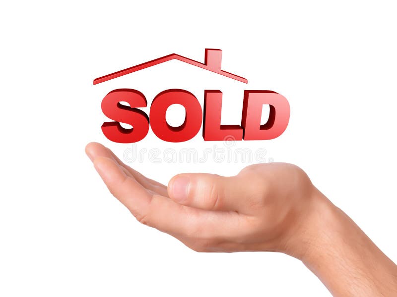 Hand Holding Sold House Isolated on White Background Stock Image ...